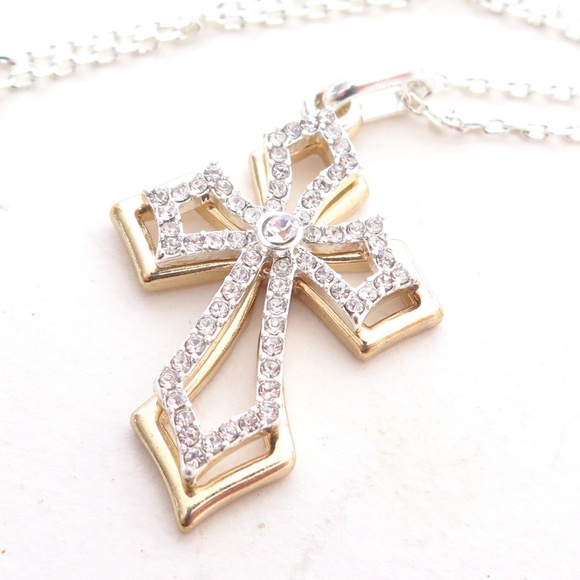 NRO | Jewelry | Nro Signed 2pc Rhinestone Cross Pendant Necklace | Poshmark